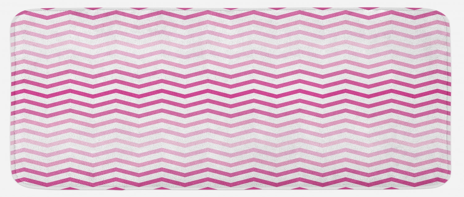 Pale Pink Kitchen Mat, Chevron Zigzag Pattern Twisted Parallel Lines in ...