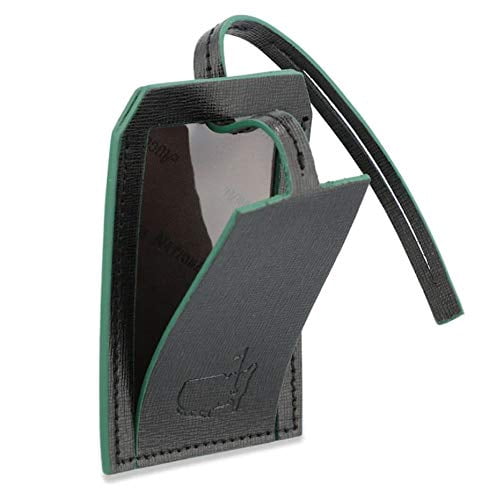 Masters Embossed Logo Black Italian Leather Luggage Tag - Made in Italy ...
