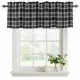 Black Grid 2 Panels Kitchen Valance, Minimalist Pitch Black Plaid ...