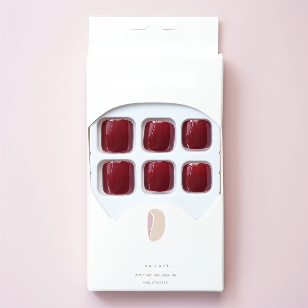 24 Pcs Square Fake Toenails Red Artificial Beach Full Cover False ...