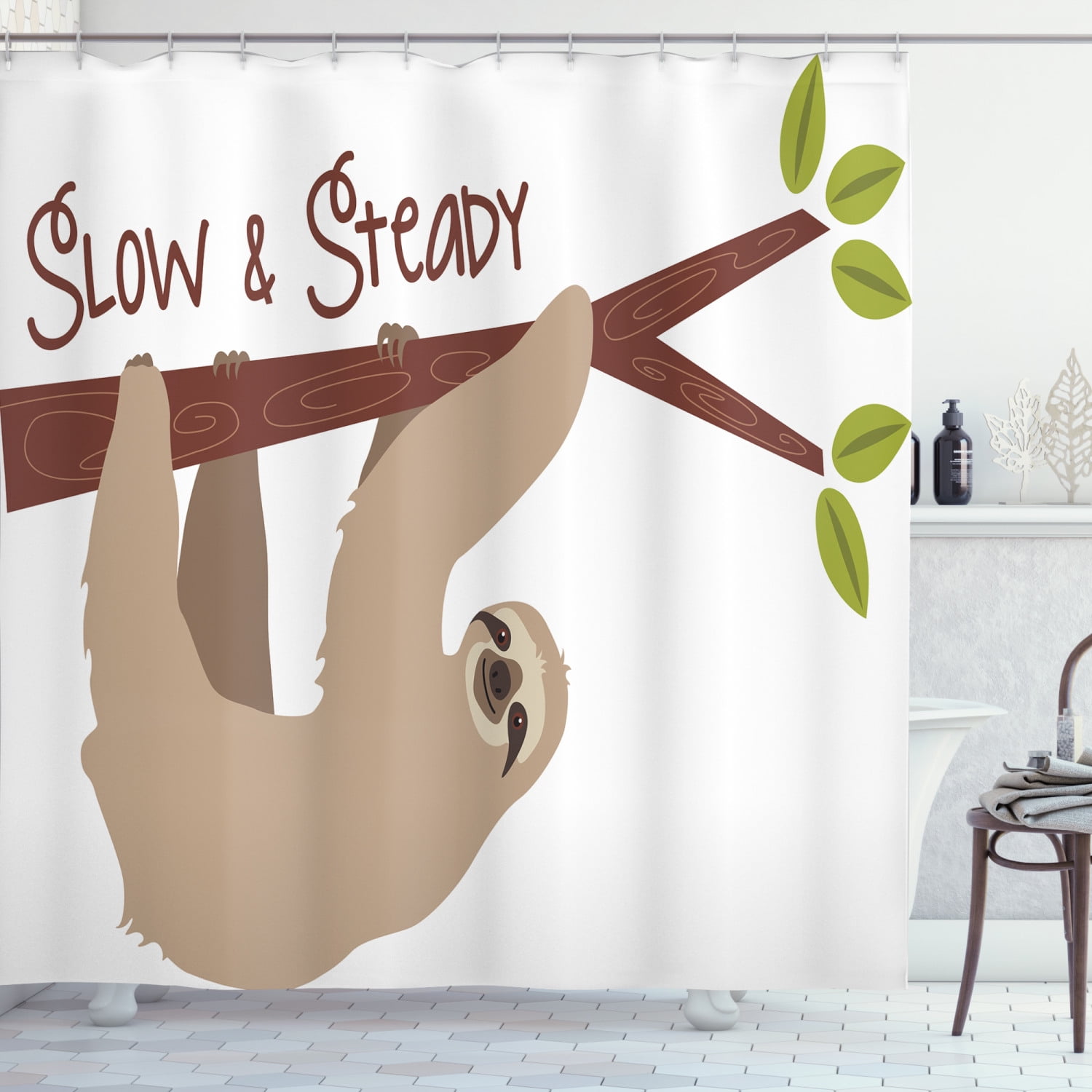 Ambesonne Sloth Shower Curtain, Cartoon Wildlife Mammal, 69"Wx70"L, Tan ...