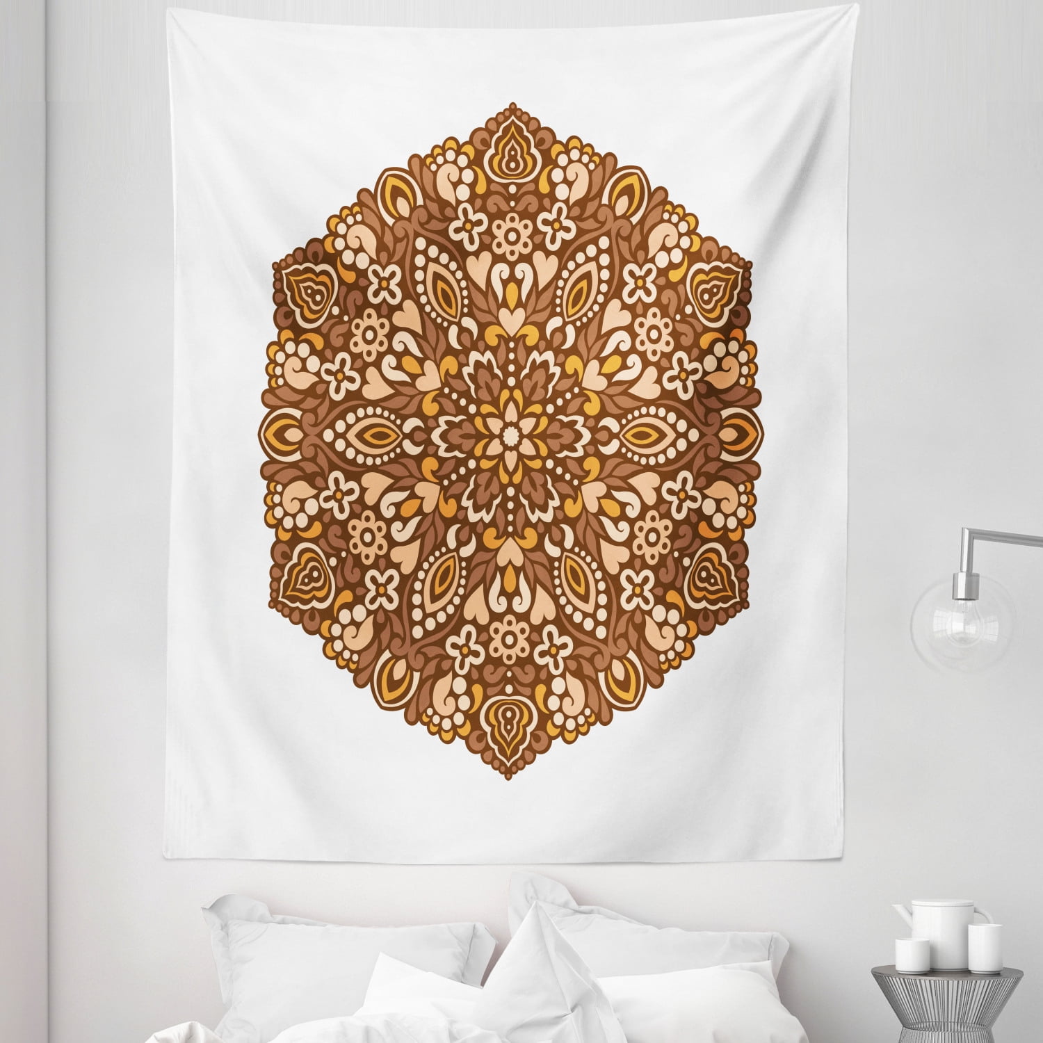 Tan and Brown Tapestry, Vintage Ornate Floral Mandala Round Motif from ...