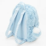 Light Blue Faux Fur Backpack with Adjustable Checkered Straps and Plush ...