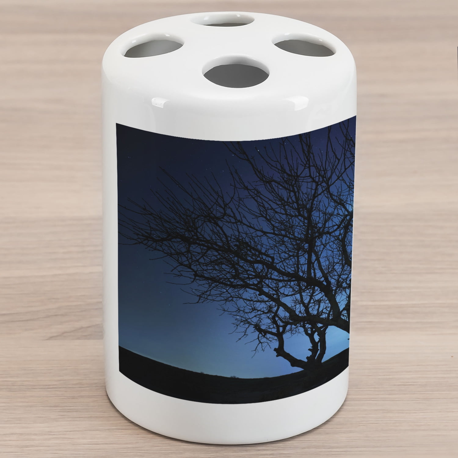 Navy Blue Ceramic Toothbrush Holder, Tree Under Clear Night Sky with ...
