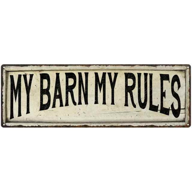 MY BARN MY RULES Farmhouse Style Wood Look Sign Gift 6x18 Metal Decor ...