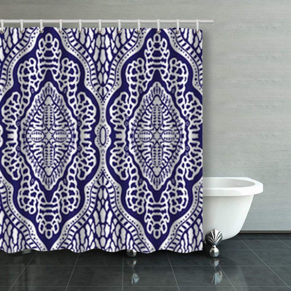 ARTJIA Abstract Seamless Pattern Dark Indigo Shower Curtains Bathroom ...