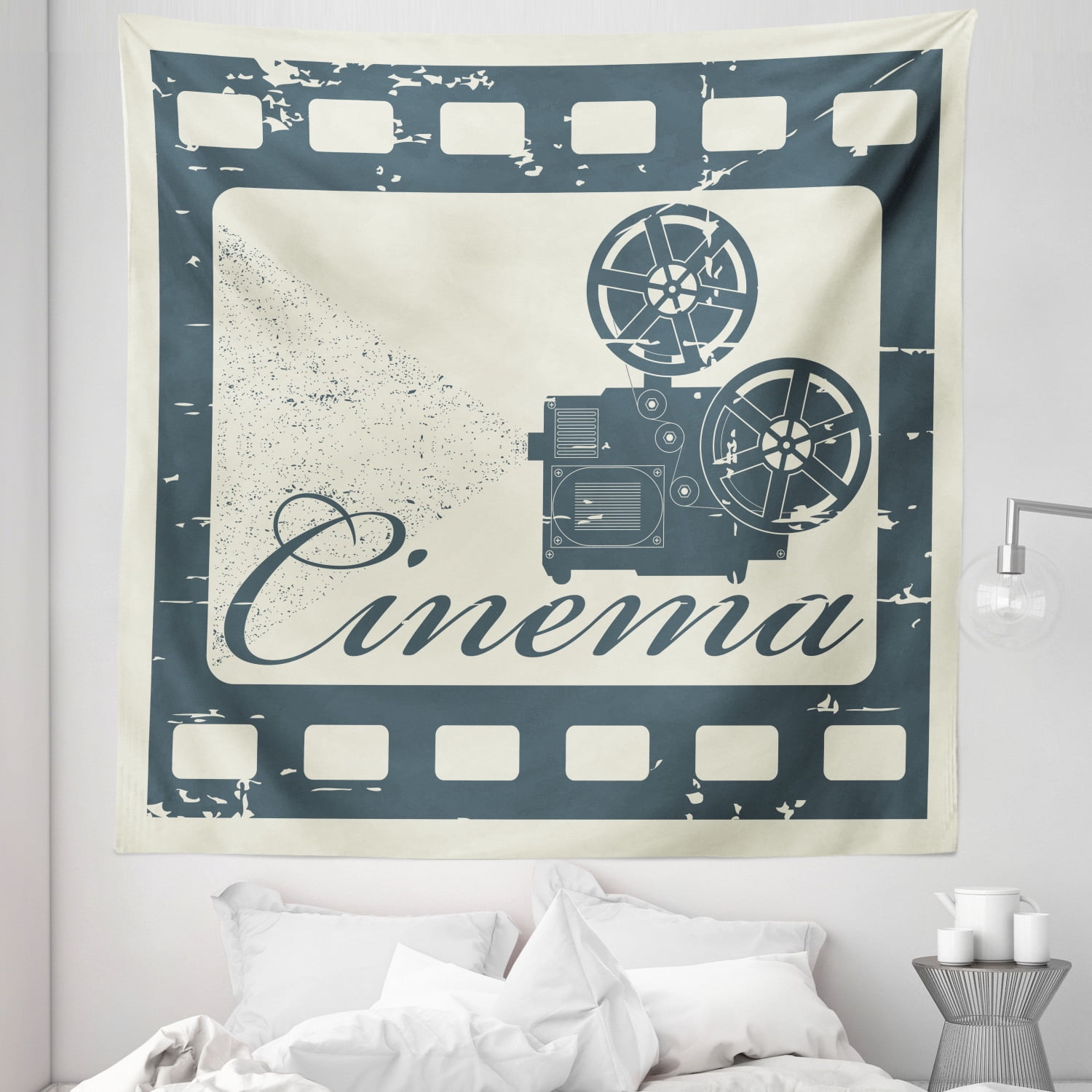 Movie Theater Tapestry, Grunge Poster Design with Strip Frame Cinema ...