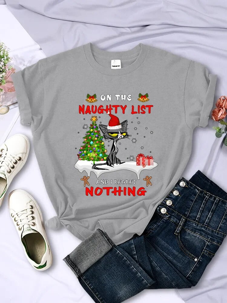 Camiseta con dibujos animados de gatitos navideños para mujer, Tops con ...