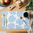 Sky Blue Monstera Leaf Cotton Linen Placemats Set of 8, Summer Tropical ...