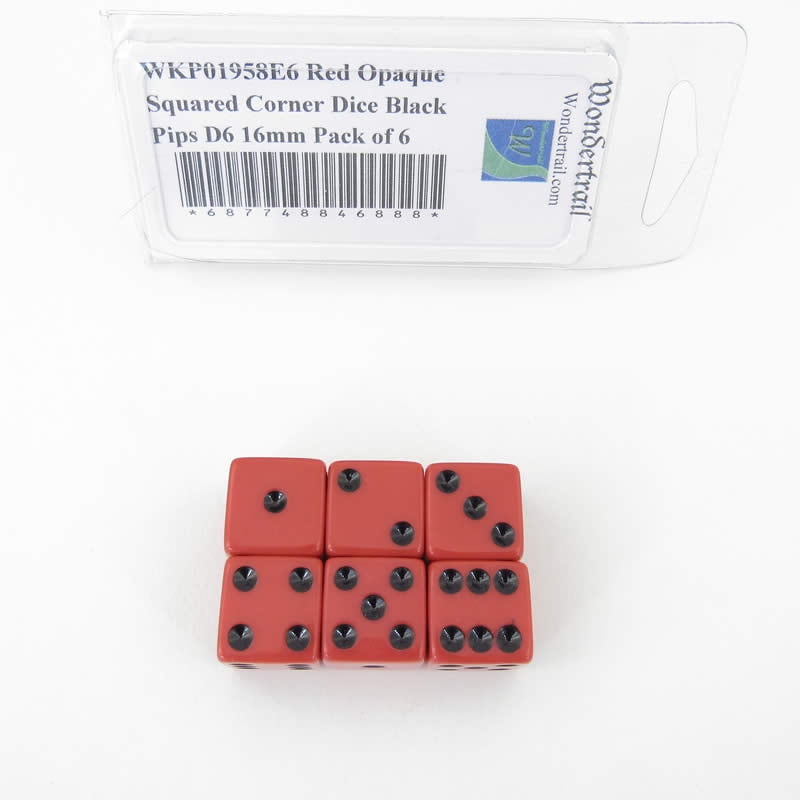Red Opaque Squared Corner Dice Black Pips D6 16mm (5/8in) Pack of 6 Wondertrail - Walmart.com