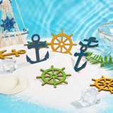 60Pcs 2 Style BurlyWood Wooden Anchor Rudder Shape Decoration Laser Cut ...