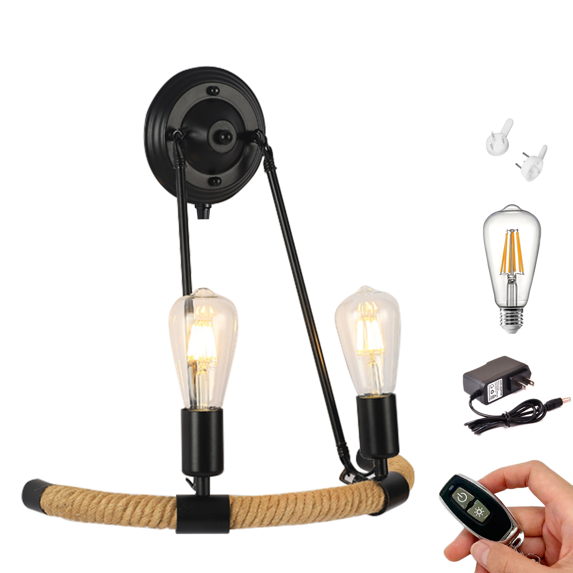 Kiven Battery Operated Wall Lamp, Industrial Iron Wall Sconces ...