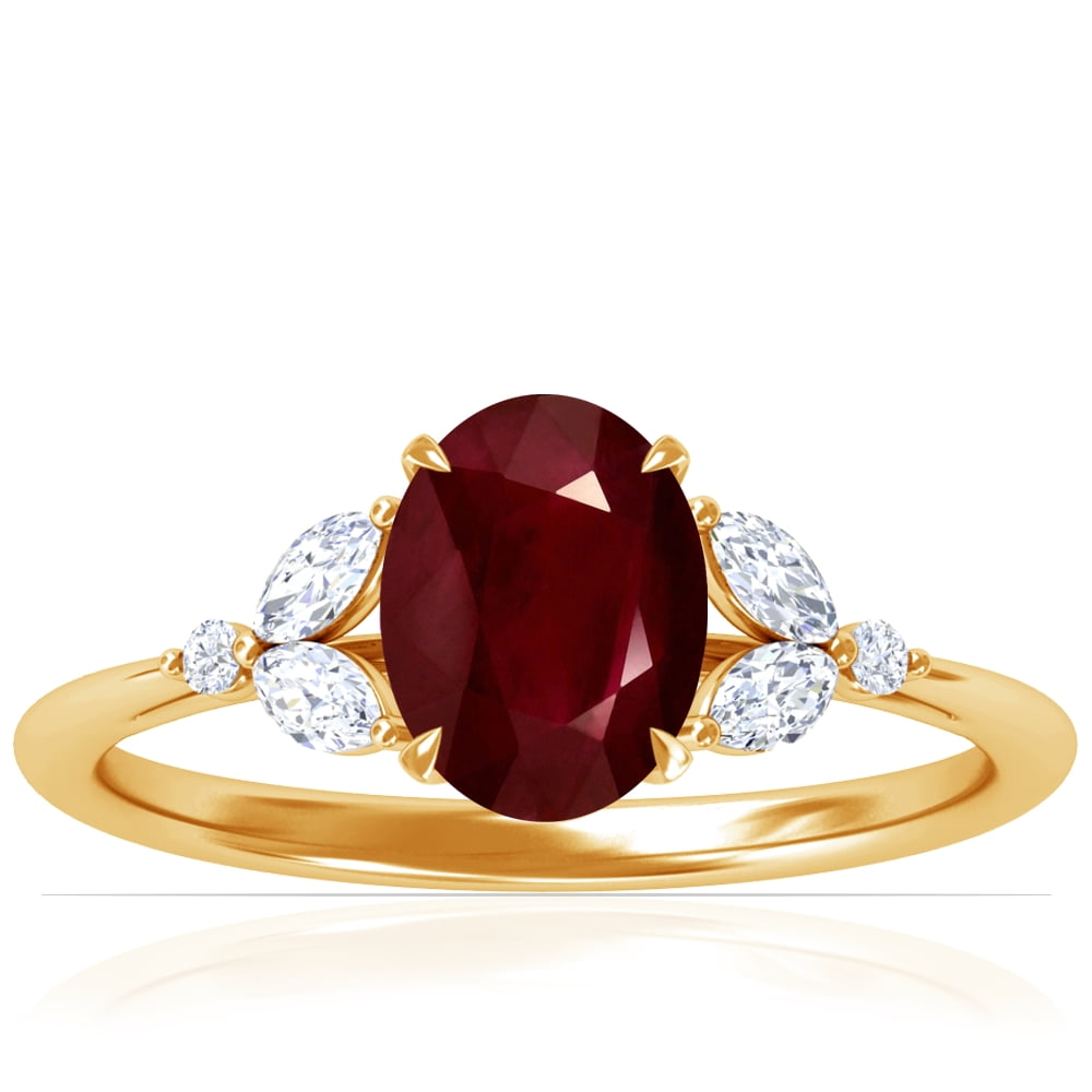 GemsNY July Birthstone - Petite Oval Ruby Ring with Round and Marquise ...