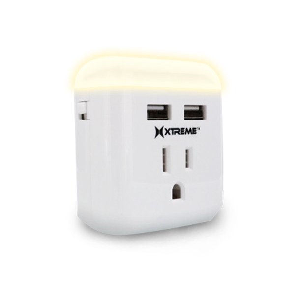 Xtreme Night Light Plug w/2 USB + 1 AC Outlets (White) - Walmart.com