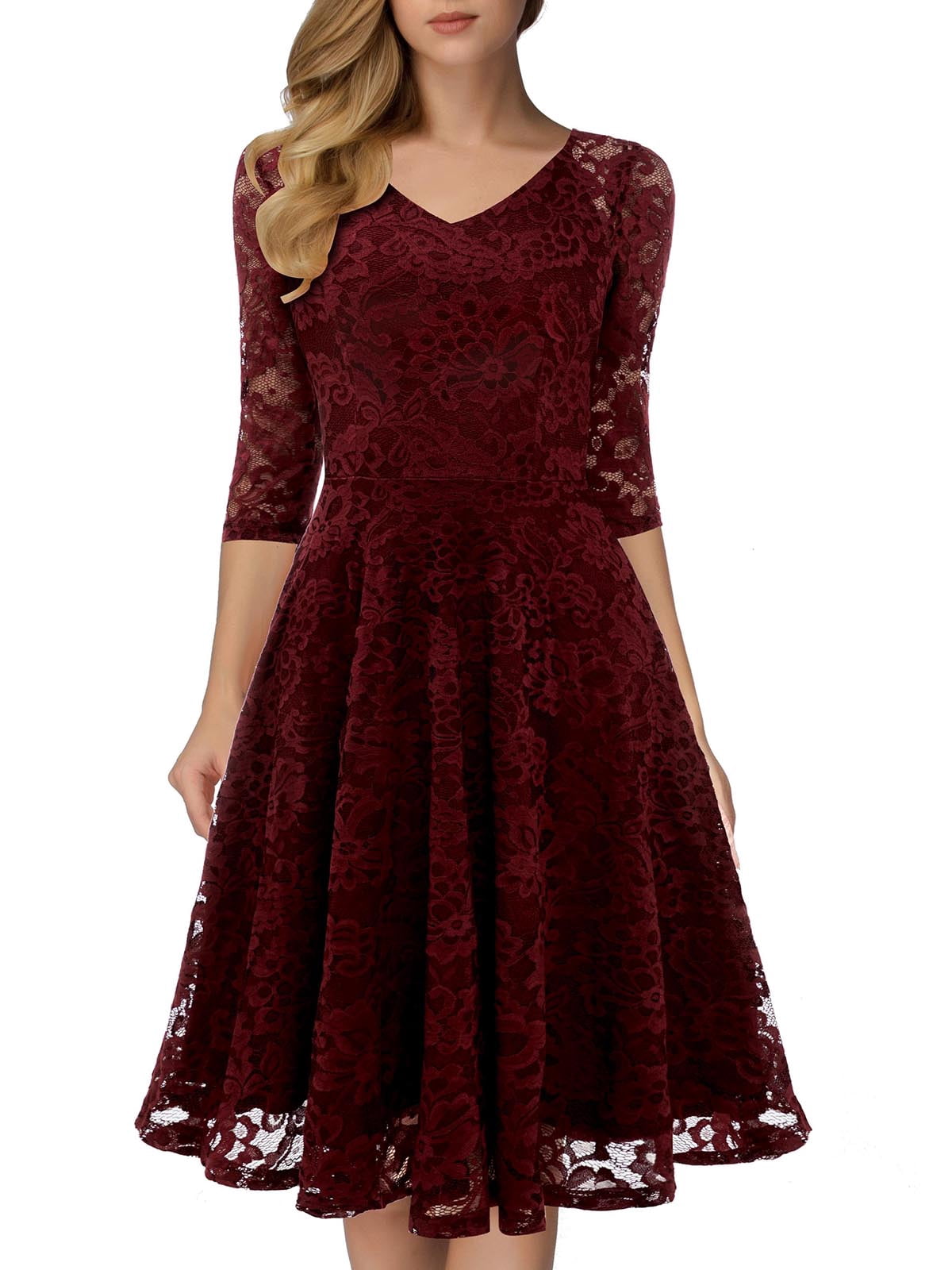 Dressystar Women Lace Wedding Bridesmaid Dress Female Knee-Length ...