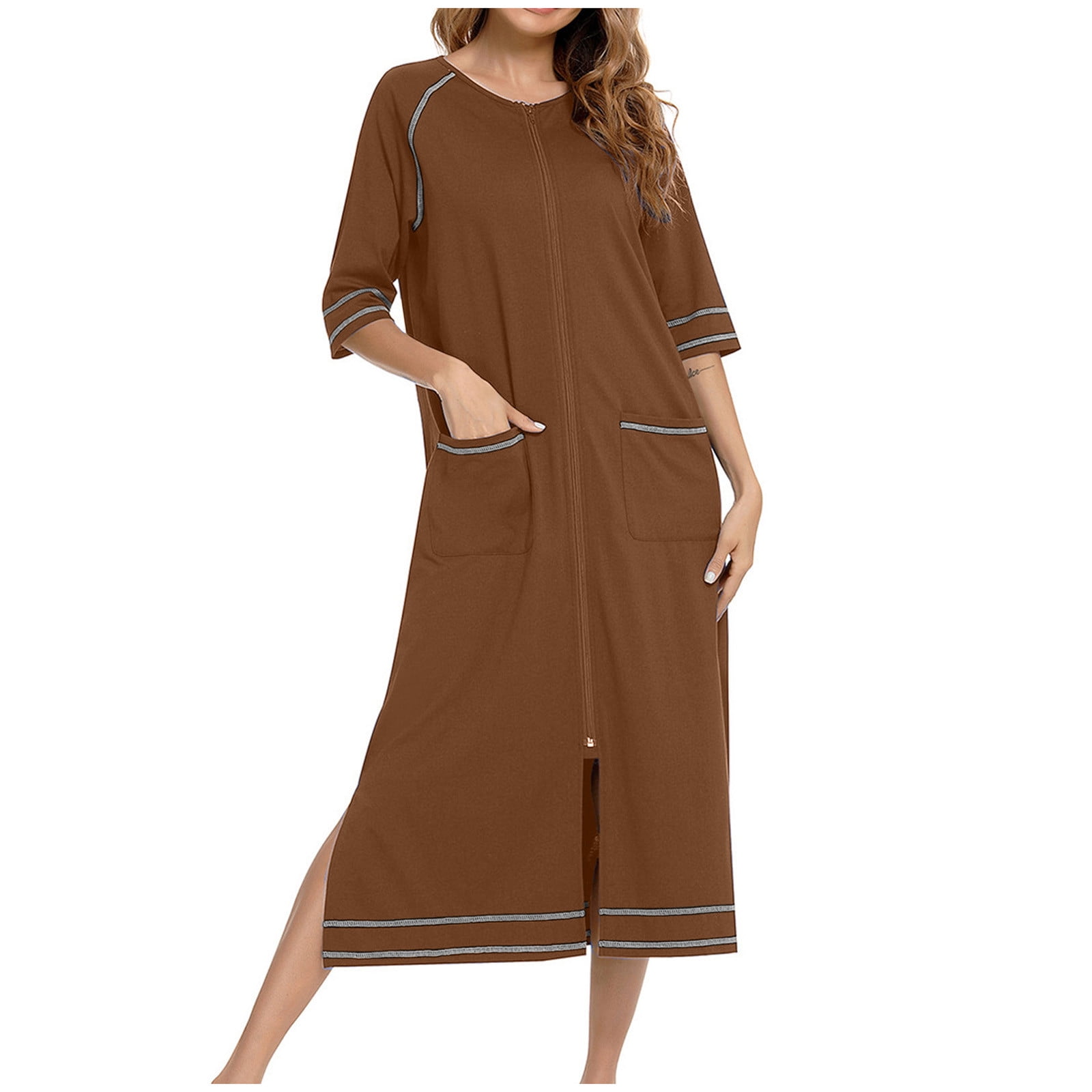 Click here for Besolor Womens Zipper Robe Nightgown Crewneck 3/4... prices