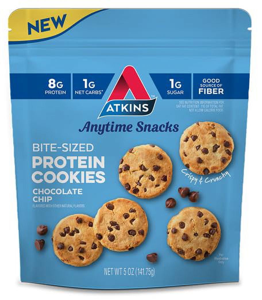 Atkins Anytime Snacks, Bite-Sized Protein Cookies, Chocolate Chip ...