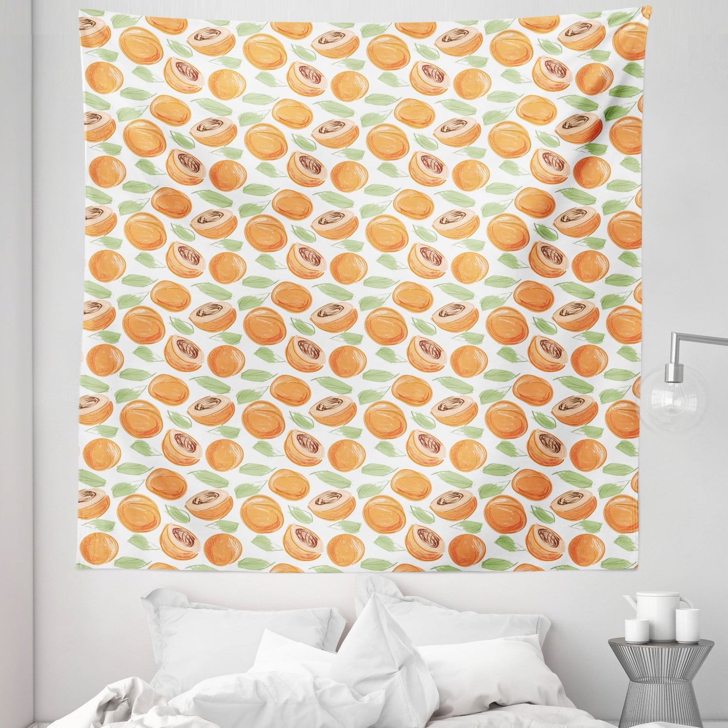 Apricot Tapestry, Watercolor Sketch Style Abstract Fruit Sections and ...