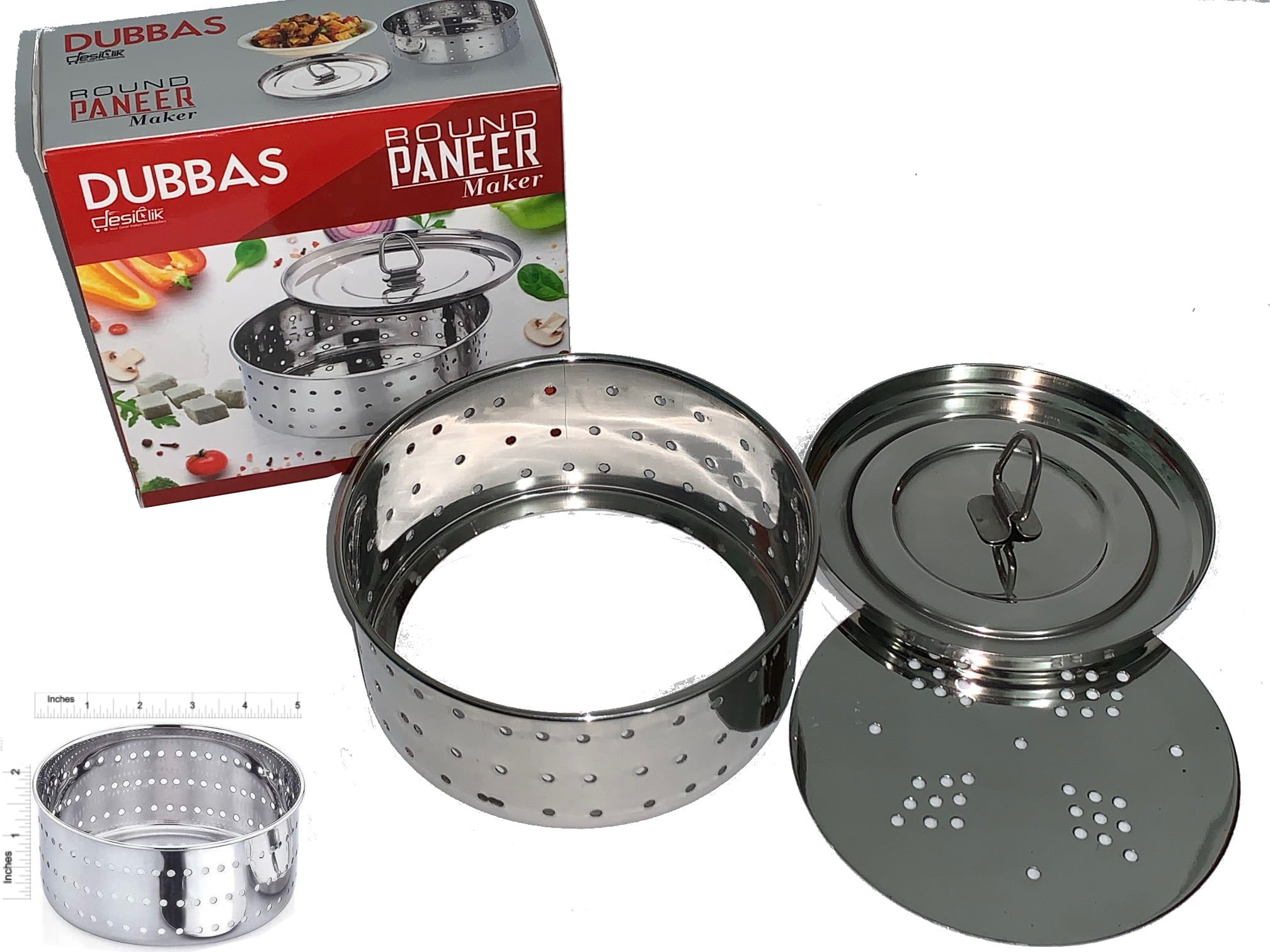 Dubbas - Round Paneer Maker, Easy to Use 5" Diameter X 2" Height (2.5 ...
