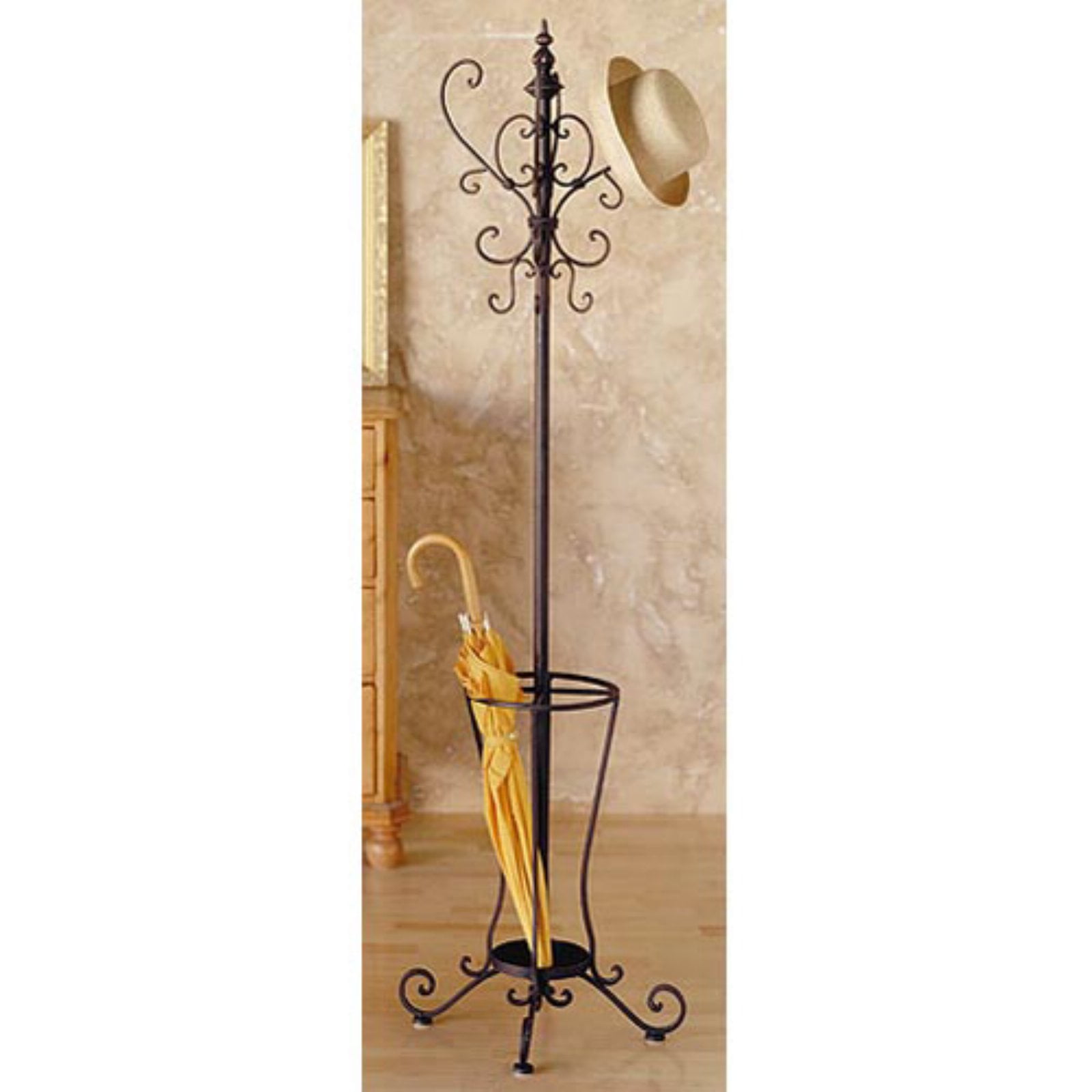 Southern Enterprises Metal Scroll Hall Tree with Umbrella Stand, Black ...