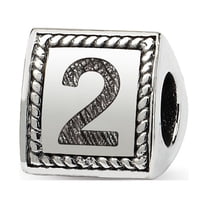 Number 2 Triangle Block Charm .925 Sterling Silver Antiqued Reflection ...