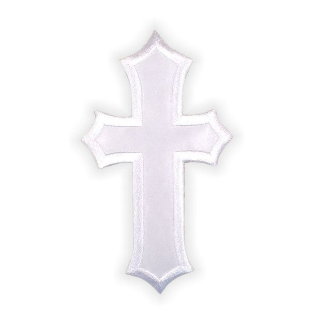 White Religious Cross (2.5" Tall) Iron on Embroidered Applique Patch ...