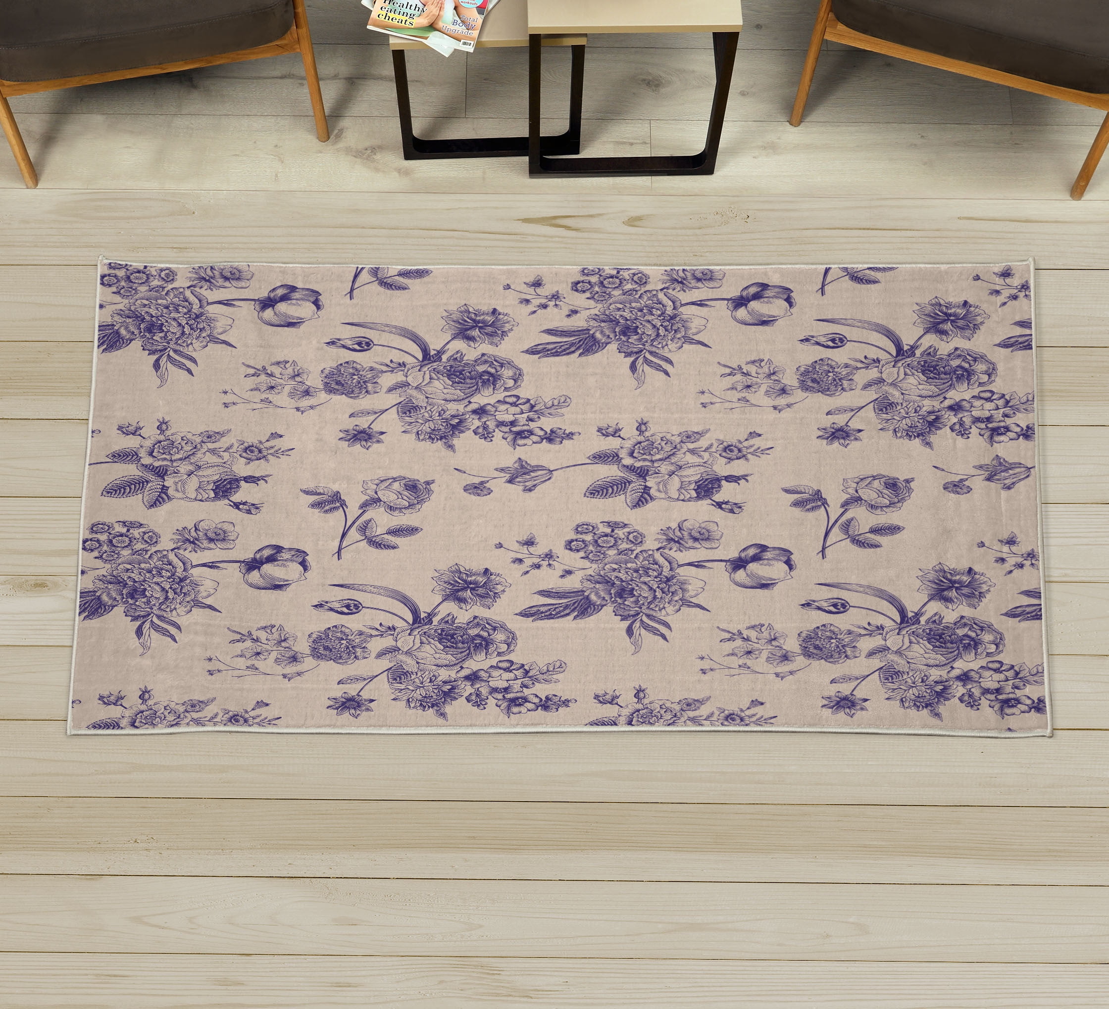 Botanical Decorative Rug, Vintage Floral Pattern Victorian Classic ...