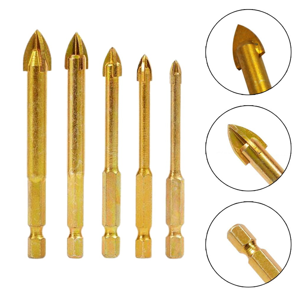 RANMEI 5PCS 5 6 8 10 12mm Titanium Ceramic Tile Glass Drill Bit Cross