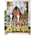 Bowknot Cow Shower Curtain, Retro Barn Fence Cows Sunflowers Floral ...