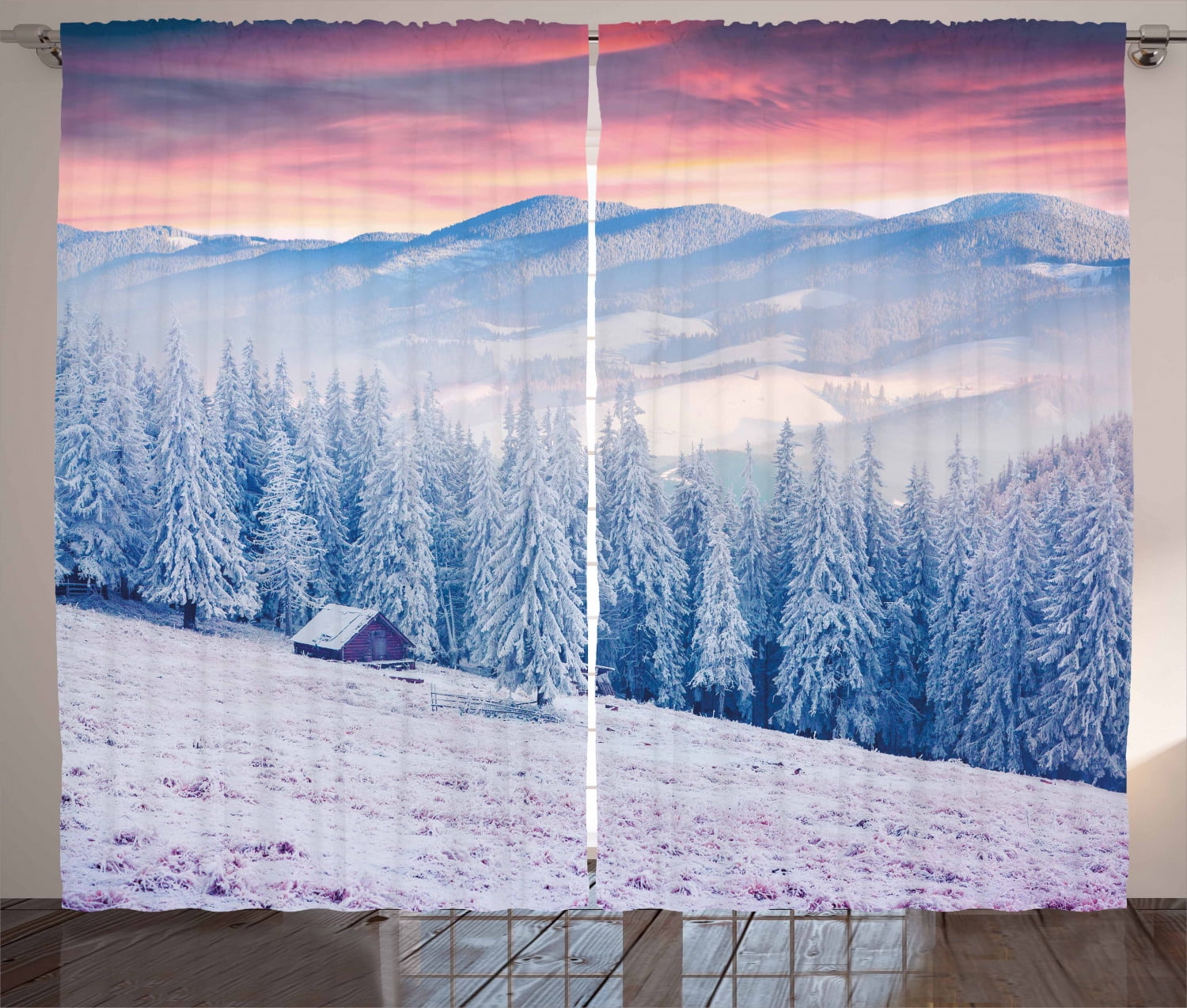 Winter Curtains 2 Panels Set, Calm Scenic Sunrise Scenery in the ...