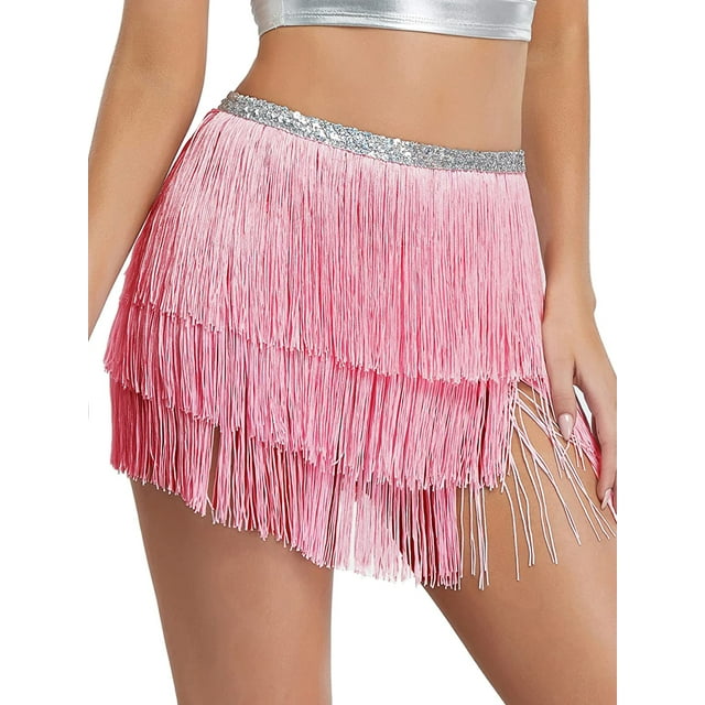 Kiapeise Women Sequin Tassel Skirt Sexy Fringe Belly Dance Hip Scarf Wrap Skirt for Carnival ...