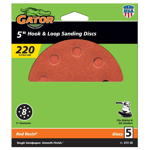 Gator 5-inch 8-Hole Red Resin Aluminum Oxide Multi-Surface Hook and Loop Sanding Discs, 220-Grit ...
