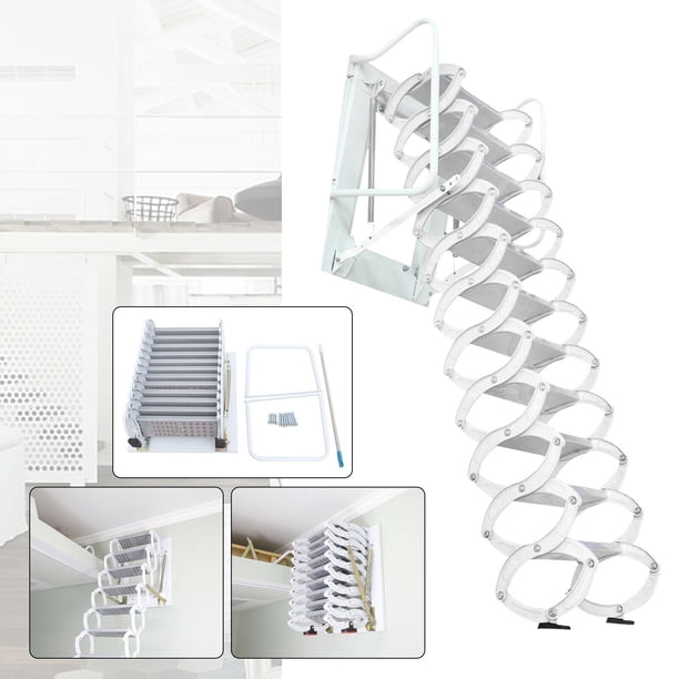 CNCEST Wall Mounted Telescopic Ladder Foldable Stairs Attic Step Ladder ...