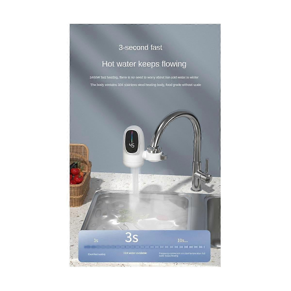 3000W Instant Electric Hot Water Heater Faucet Digital Display Heating ...