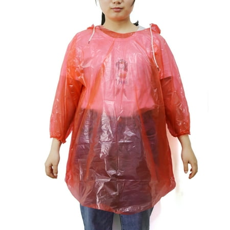 Red One Size Adult Disposable Hooded Pullover Raincoat Rain Poncho for ...