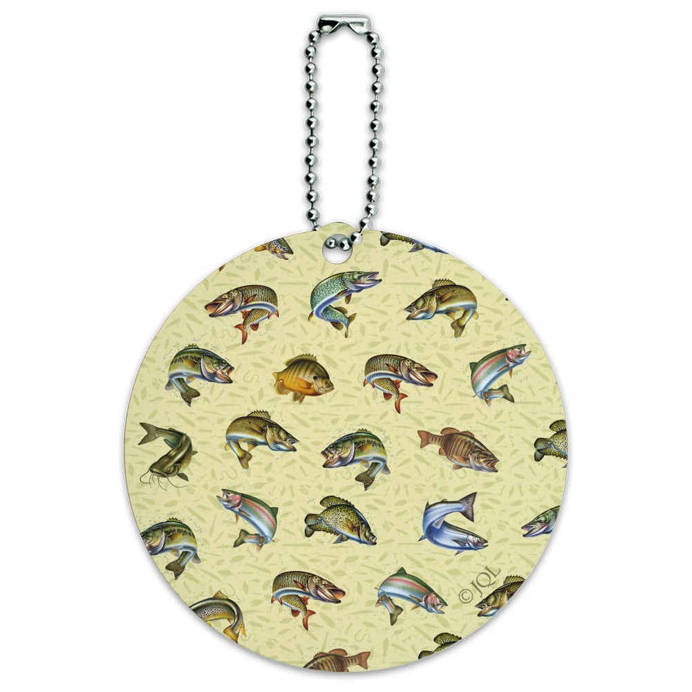 Saltwater Deep Sea Game Fish Fishing Pattern Round Luggage ID Tag Card ...