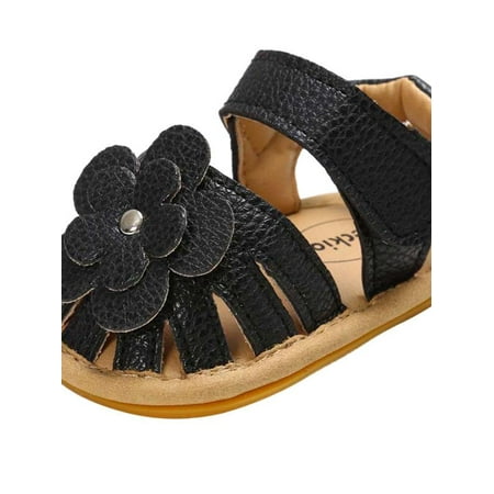 Baby Toddler Infant Girls PU Leather Soft Closed Toe Summer Sandals Hollow Flower Princess Flat ...