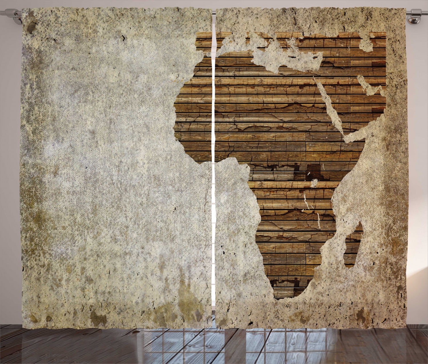 African Decor Curtains 2 Panels Set Geography Theme Grunge Vintage