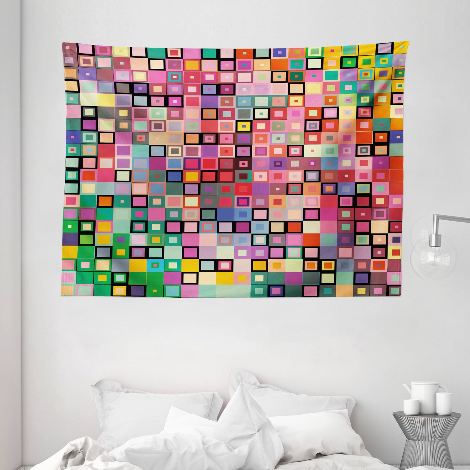 Modern Decor Tapestry, Rainbow Like Colorful Design with Geometrical ...