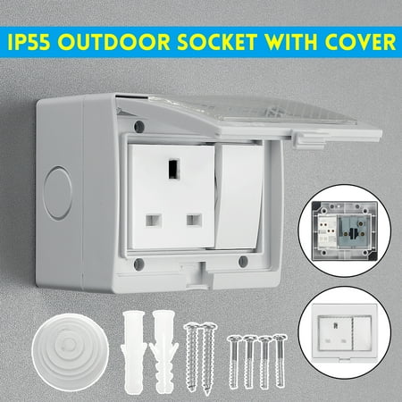 Waterproof IP55 13A Single Plug Home Wall Socket Storm Switched Outdoor ...