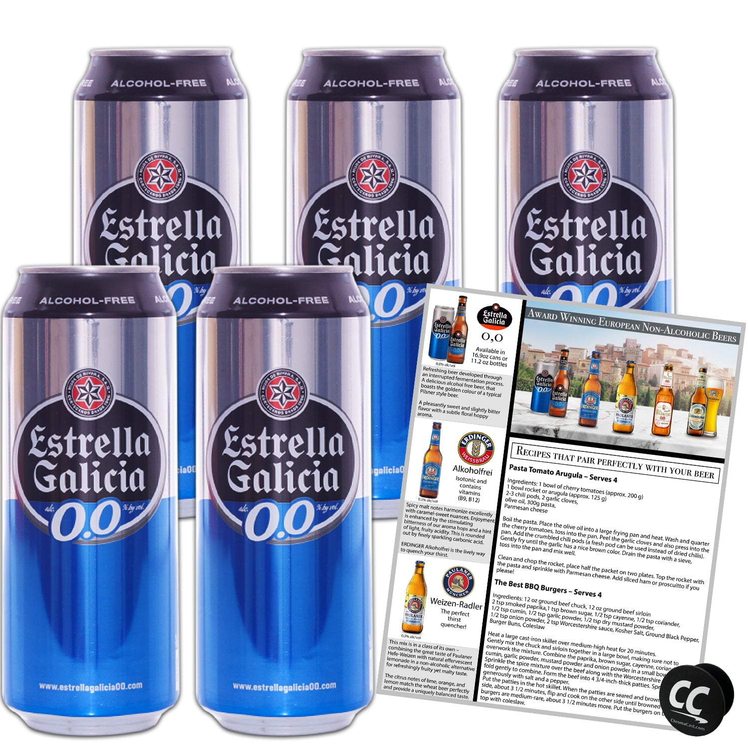 Estrella Galicia 0,0 Non-Alcoholic Beer 5 Pack, Made in Spain, 11.2oz ...
