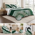 90x96in Quilt Bedding Set, Green White Marble Texture Lightweight ...