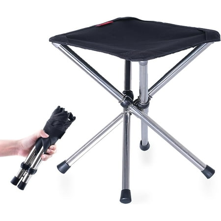 (Black - S) Folding Tripod Stool for Camping, Foldable 3-Legged Chair ...