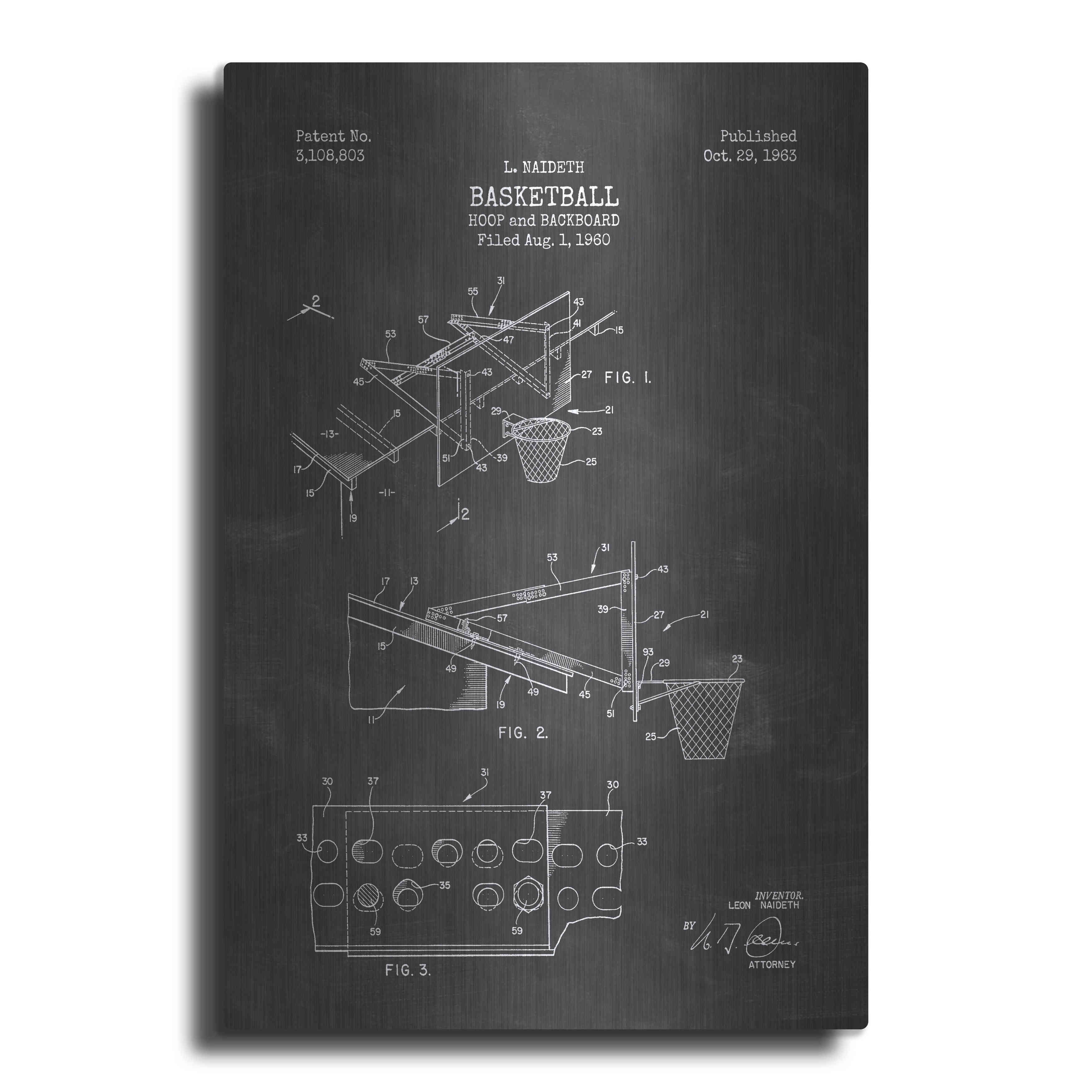 Luxe Metal Art 'Basketball Hoop and Backboard Blueprint Patent ...