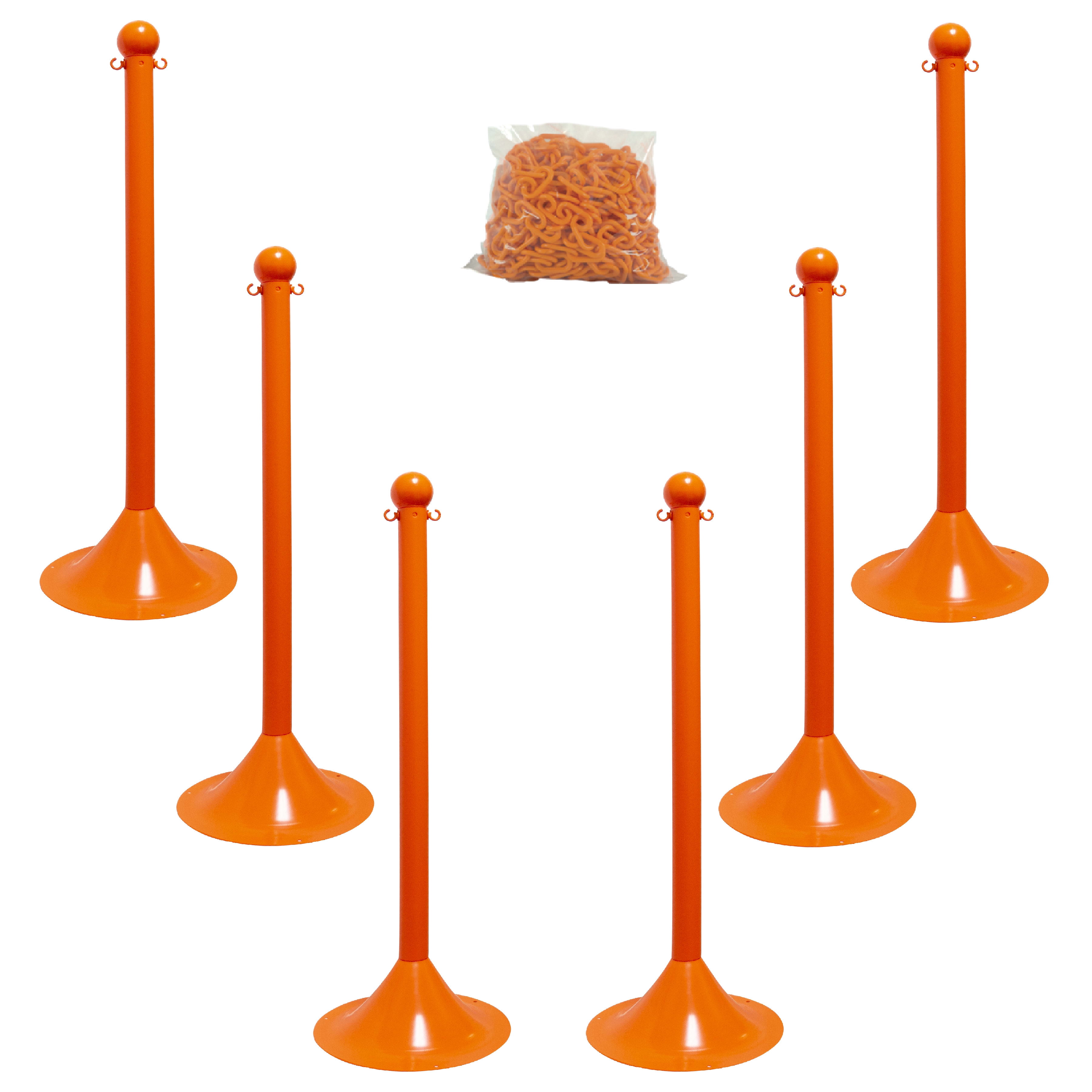 2 Inch Safety Orange Light Duty Stanchion & Chain Kit (6 Pk) - Walmart.com