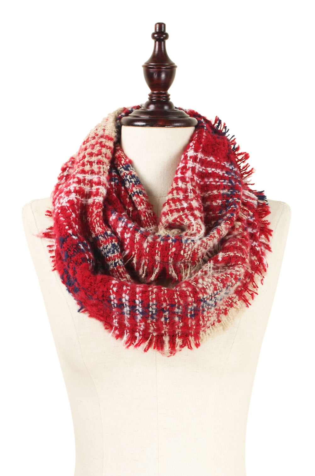 Women Colorful Plaid Infinity Warm Scarf Winter Checked Patterned Scarf ...