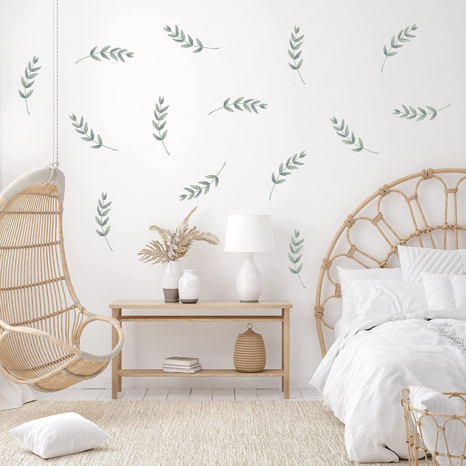 Decalcomania Wall Decor Greenery Leaves Wall Decals - Set of 18 Boho ...