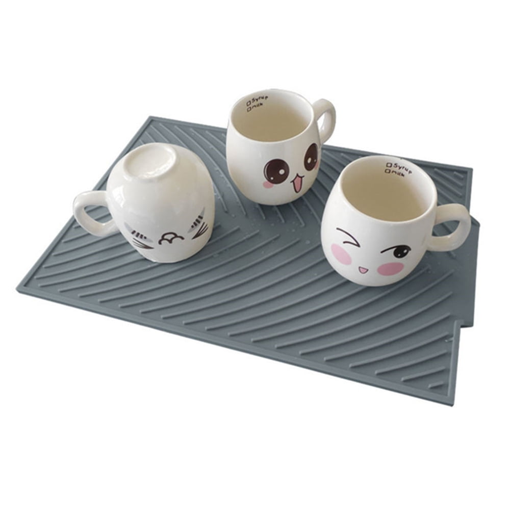 Dish Drainer Mat Anti-Slip Drip Tray with Gutter Heat-Resistant ...