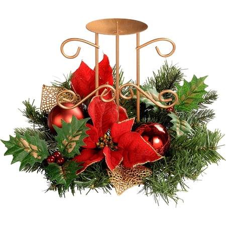 Decorated Table Centre Piece with Single Pillar Candle Holder, 22 cm ...
