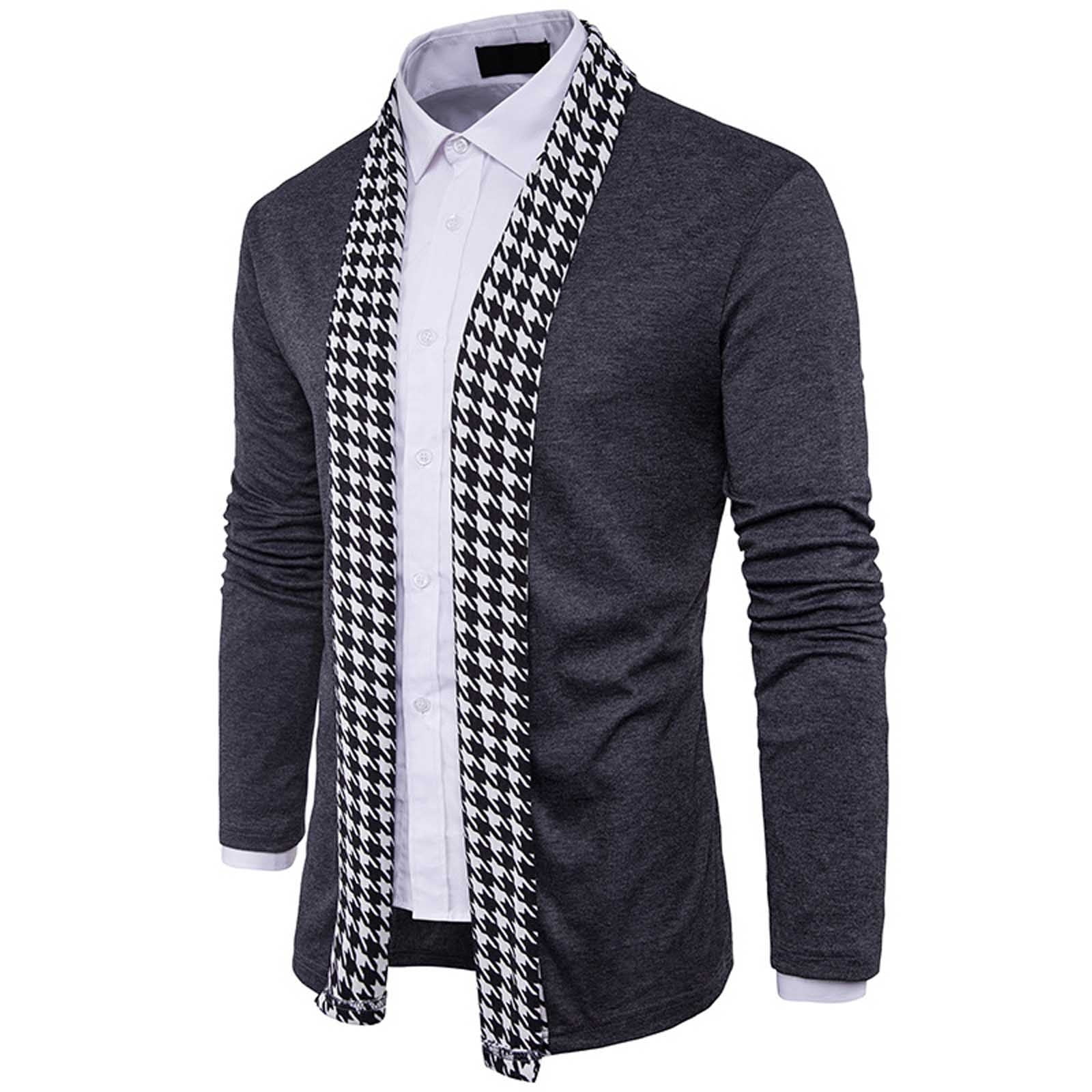 Munlar Hunting Jacket for Men- Houndstooth Mid-length Casual Knitting ...